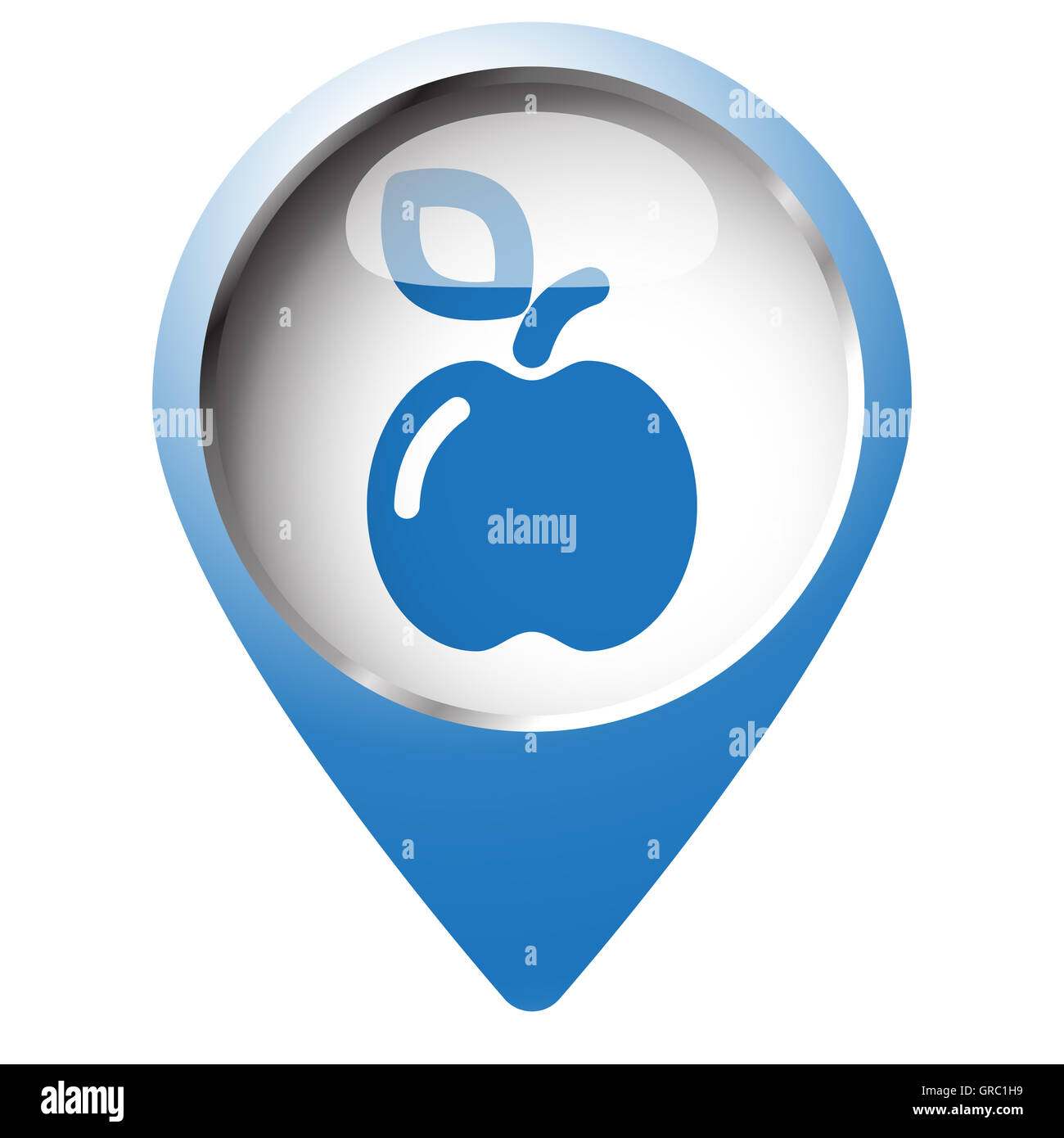 Map pin symbol with Apple icon. Blue symbol on white background Stock ...
