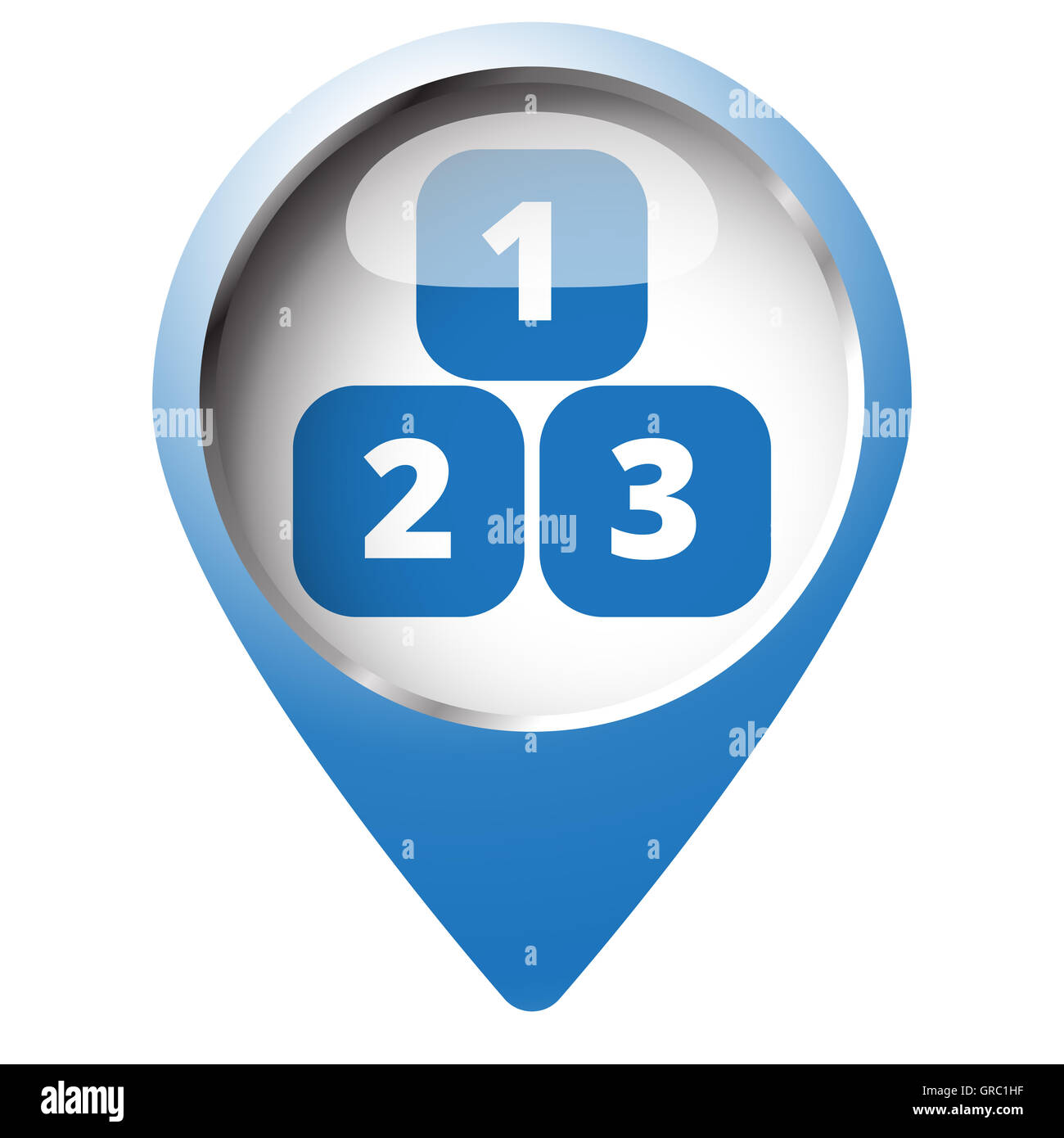 Map pin symbol with 123 Blocks icon. Blue symbol on white background ...