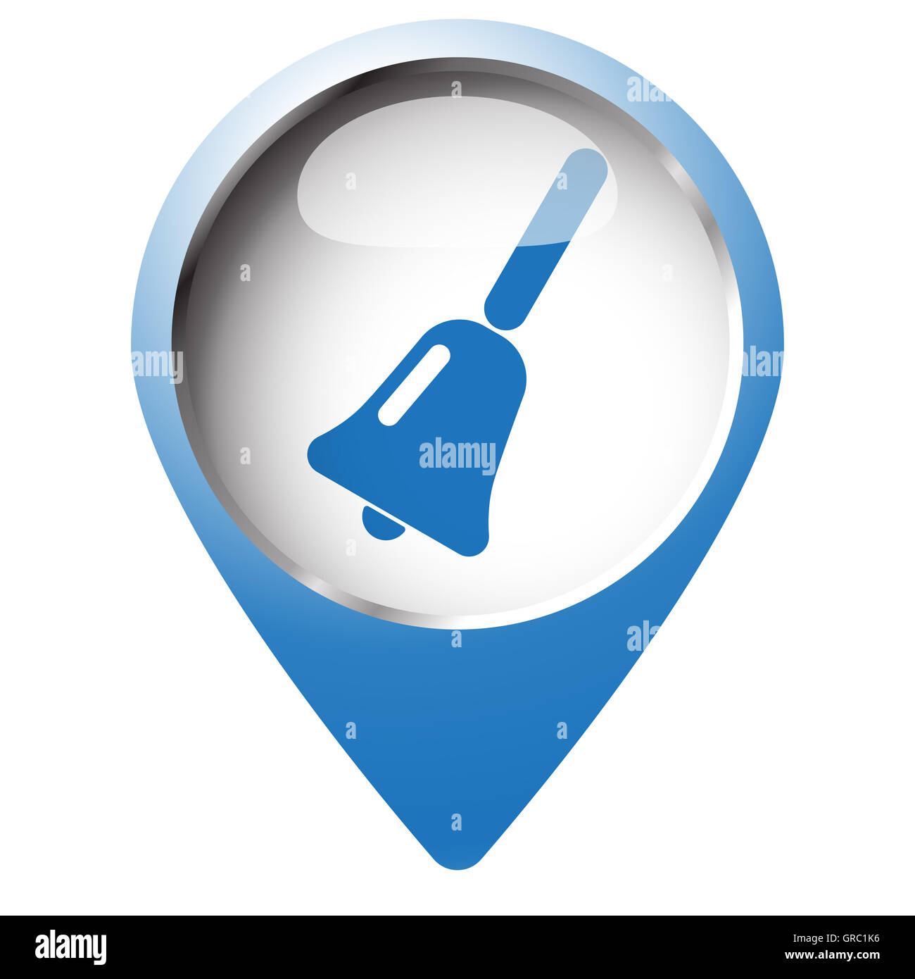 Map pin symbol with School Bell icon. Blue symbol on white background ...