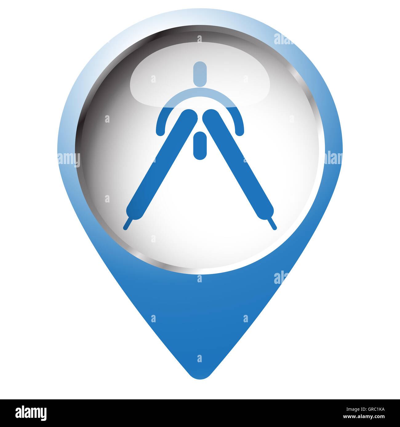 Map pin symbol with Drafting Compass icon. Blue symbol on white ...