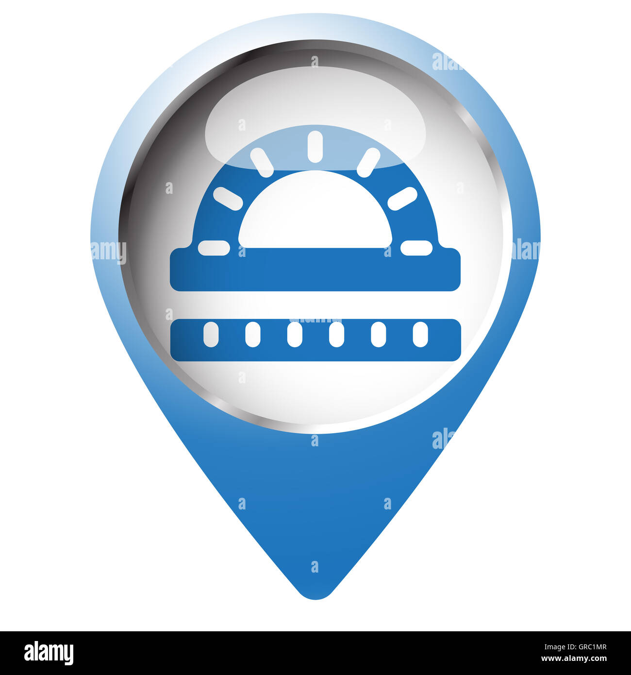 Map pin symbol with Protractor Ruler icon. Blue symbol on white ...