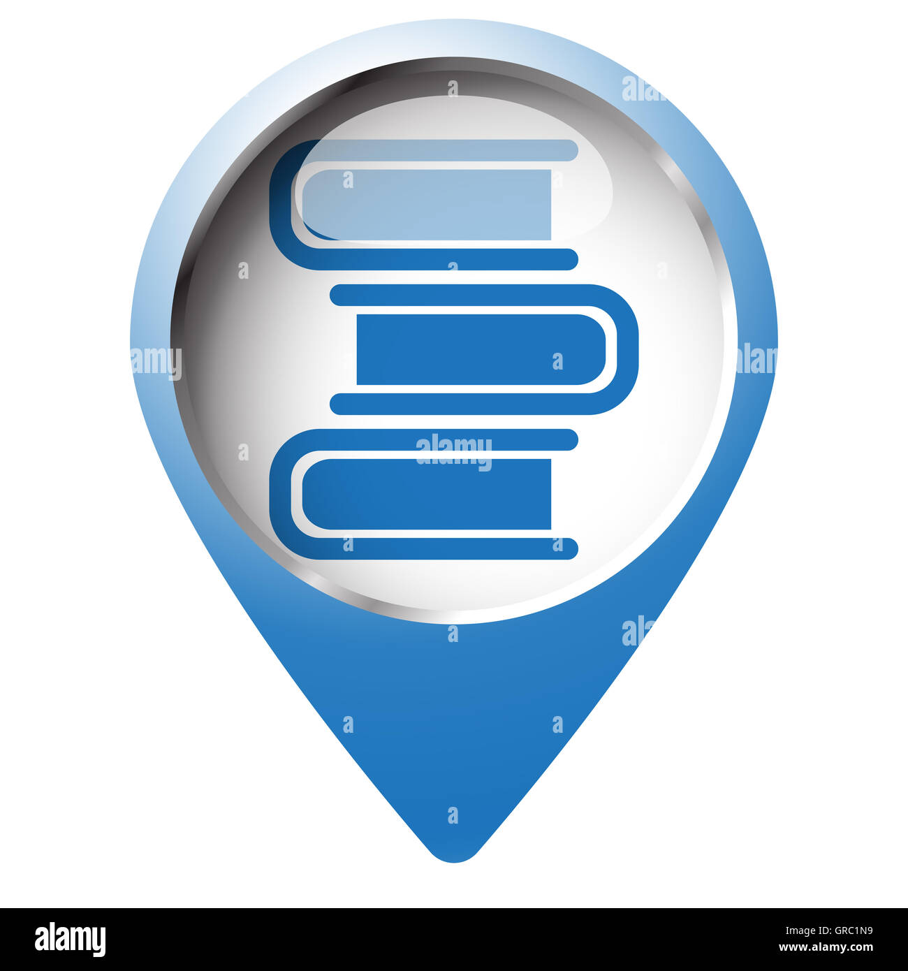 Map pin symbol with Books icon. Blue symbol on white background Stock ...