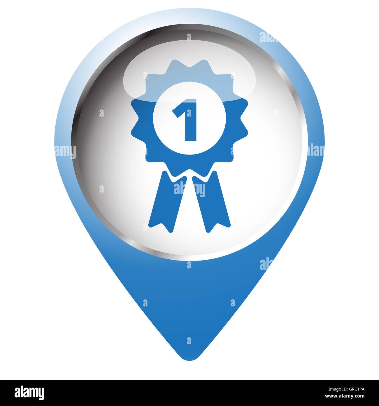 Map pin symbol with Prize Ribbon icon. Blue symbol on white background ...