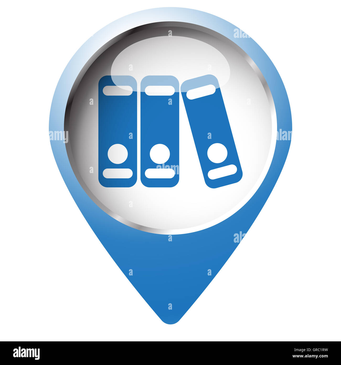 Map pin symbol with Binders icon. Blue symbol on white background Stock ...