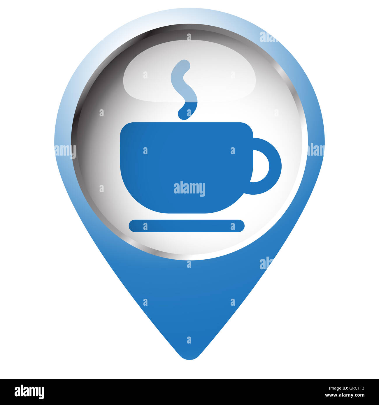 Map pin symbol with Coffee icon. Blue symbol on white background Stock ...