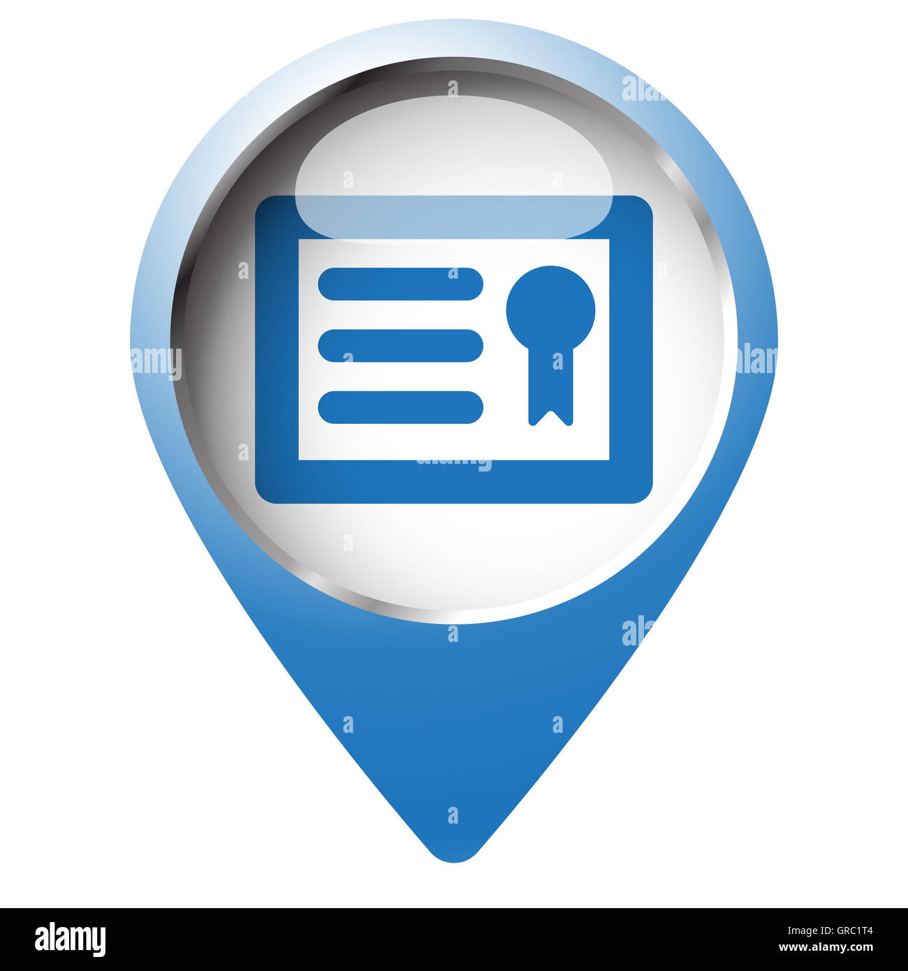 Map pin symbol with Diploma icon. Blue symbol on white background Stock ...