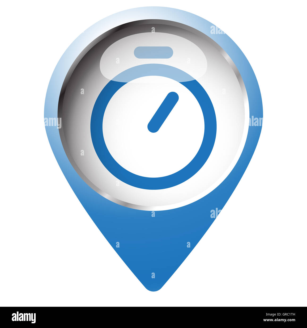 Map pin symbol with Timer icon. Blue symbol on white background Stock ...