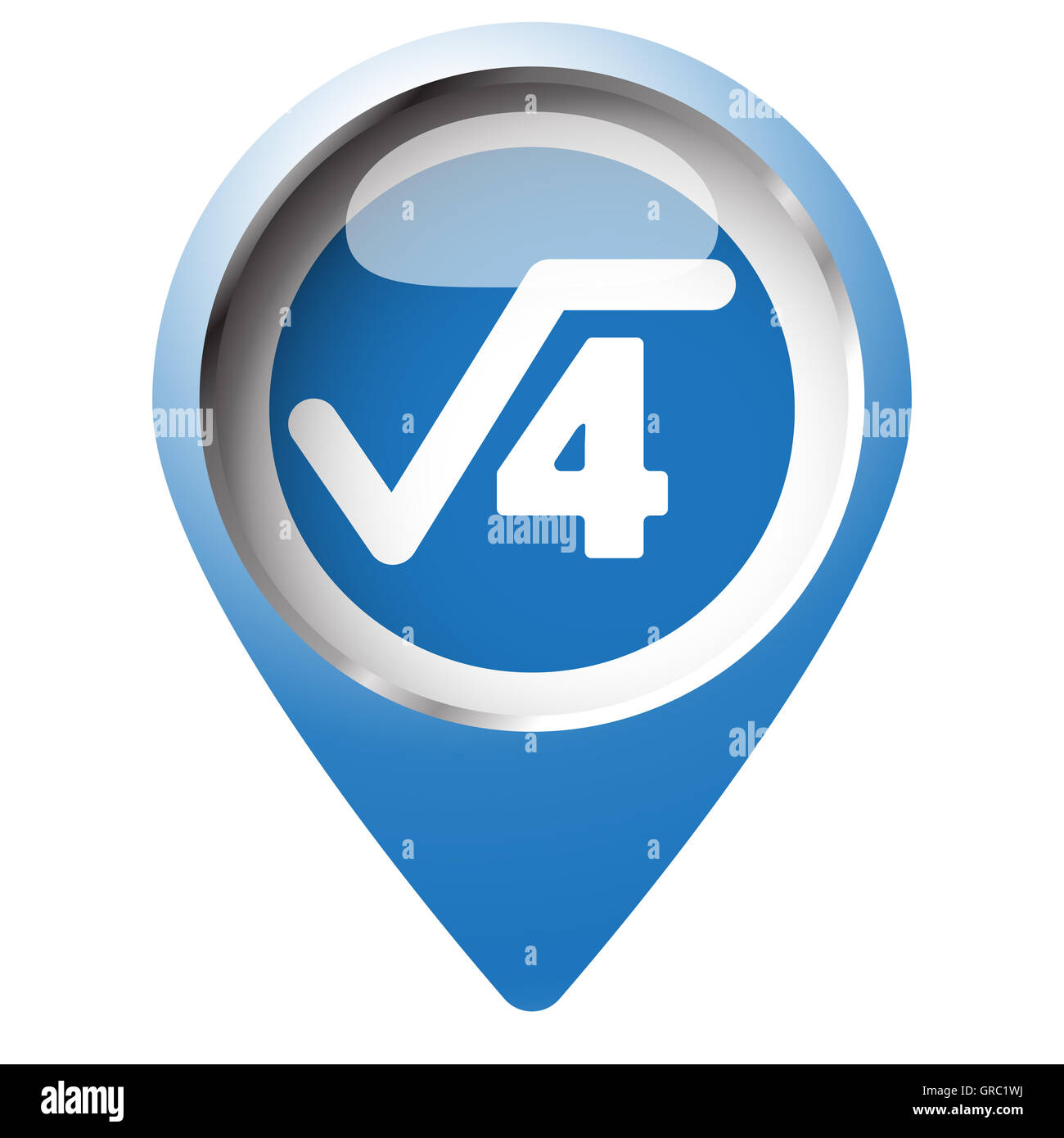 Map pin symbol with Square Root icon. Blue symbol on white background ...