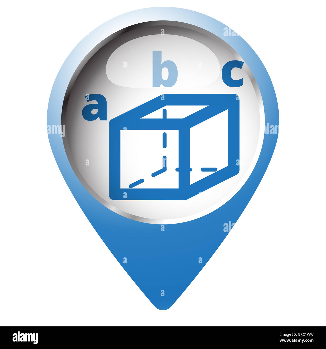 Map pin symbol with Trigonometry icon. Blue symbol on white background ...