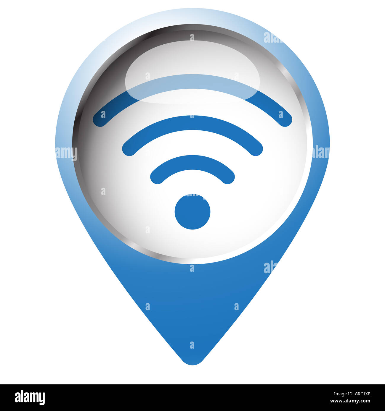 Map pin symbol with Wireless icon. Blue symbol on white background ...