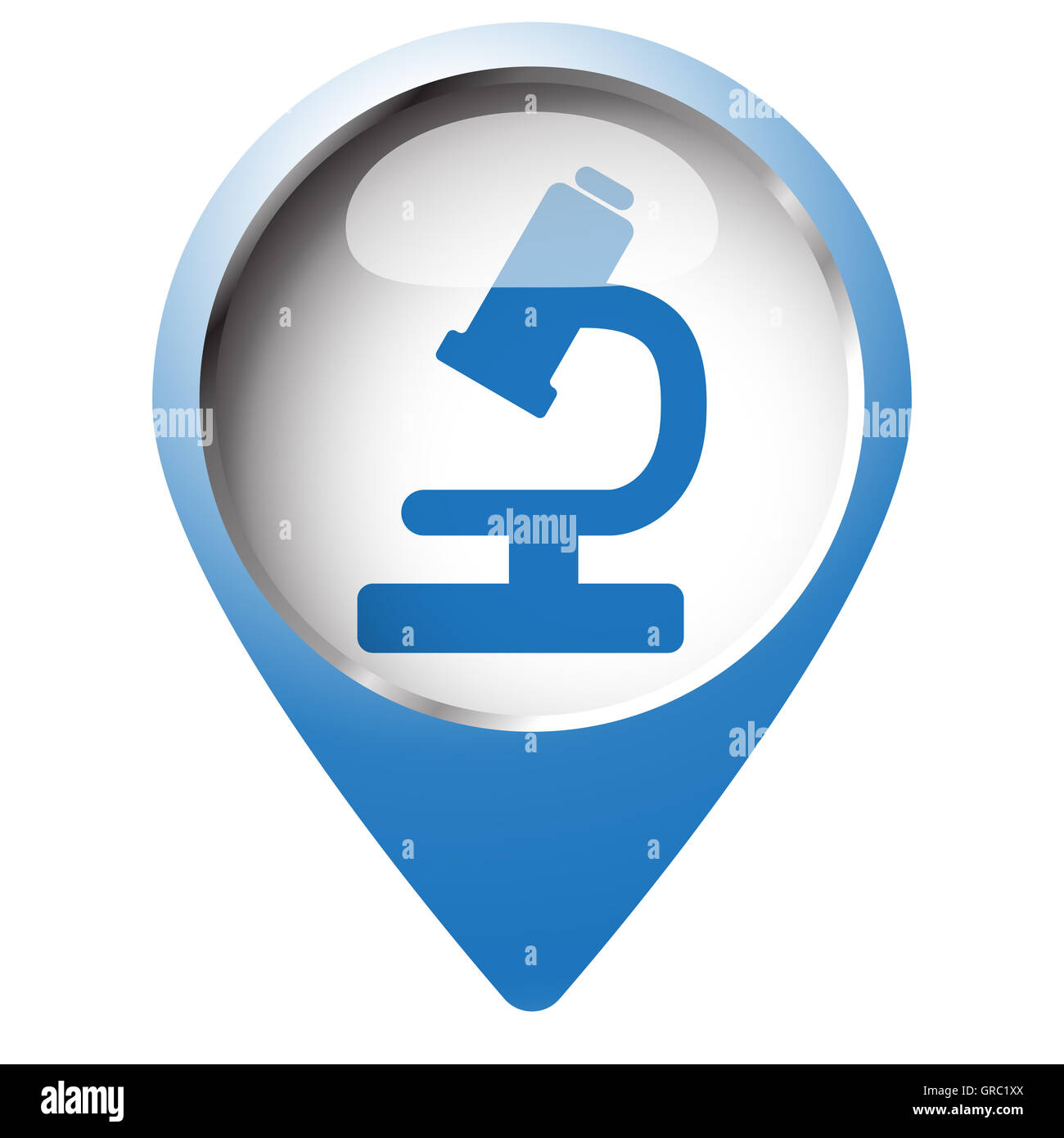 Map pin symbol with Microscope icon. Blue symbol on white background ...