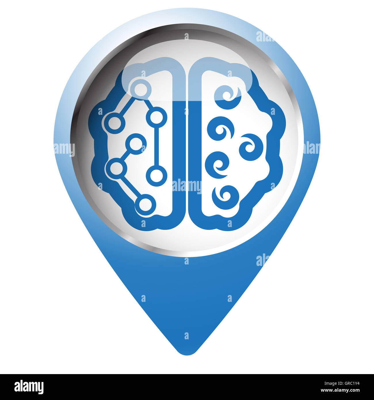 Map pin symbol with Brain icon. Blue symbol on white background Stock ...