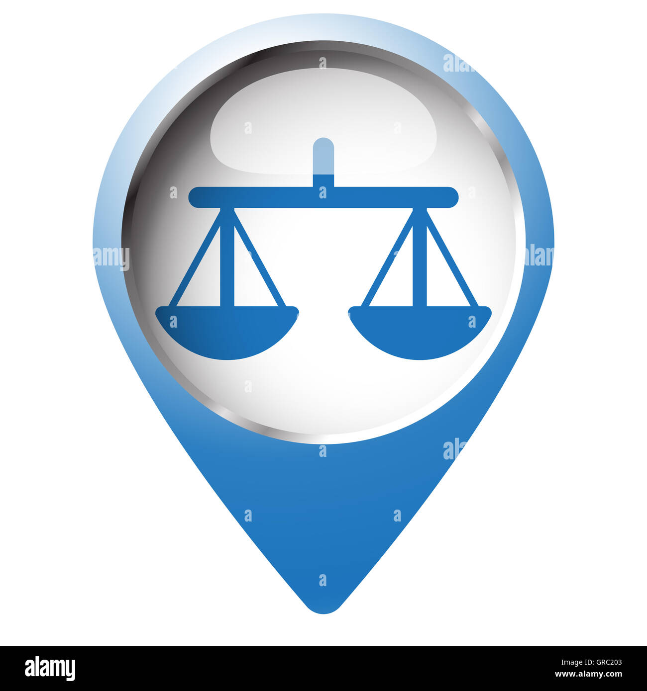Map pin symbol with Balance icon. Blue symbol on white background Stock ...
