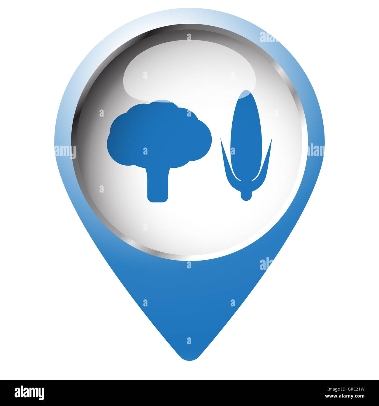 Map pin symbol with Vegetables icon. Blue symbol on white background ...