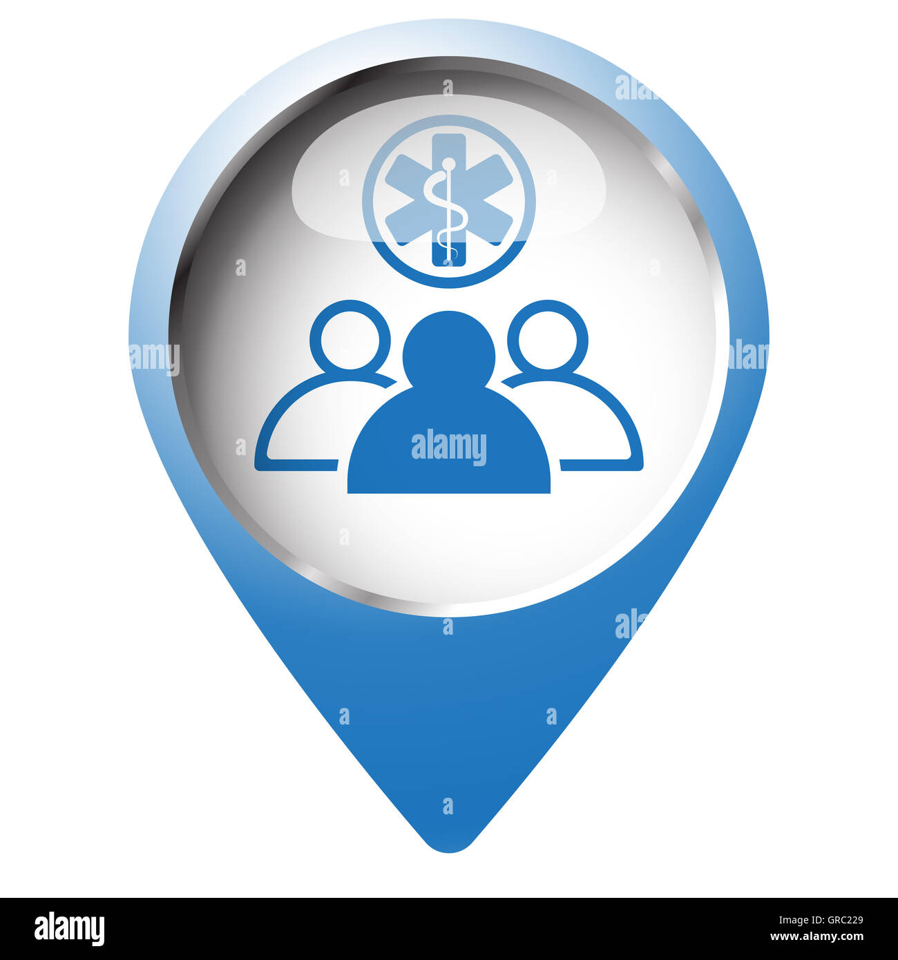Map pin symbol with Medical Team icon. Blue symbol on white background ...