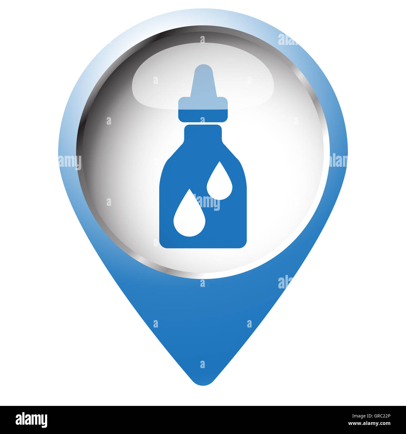 Map pin symbol with Medicine Bottle icon. Blue symbol on white ...