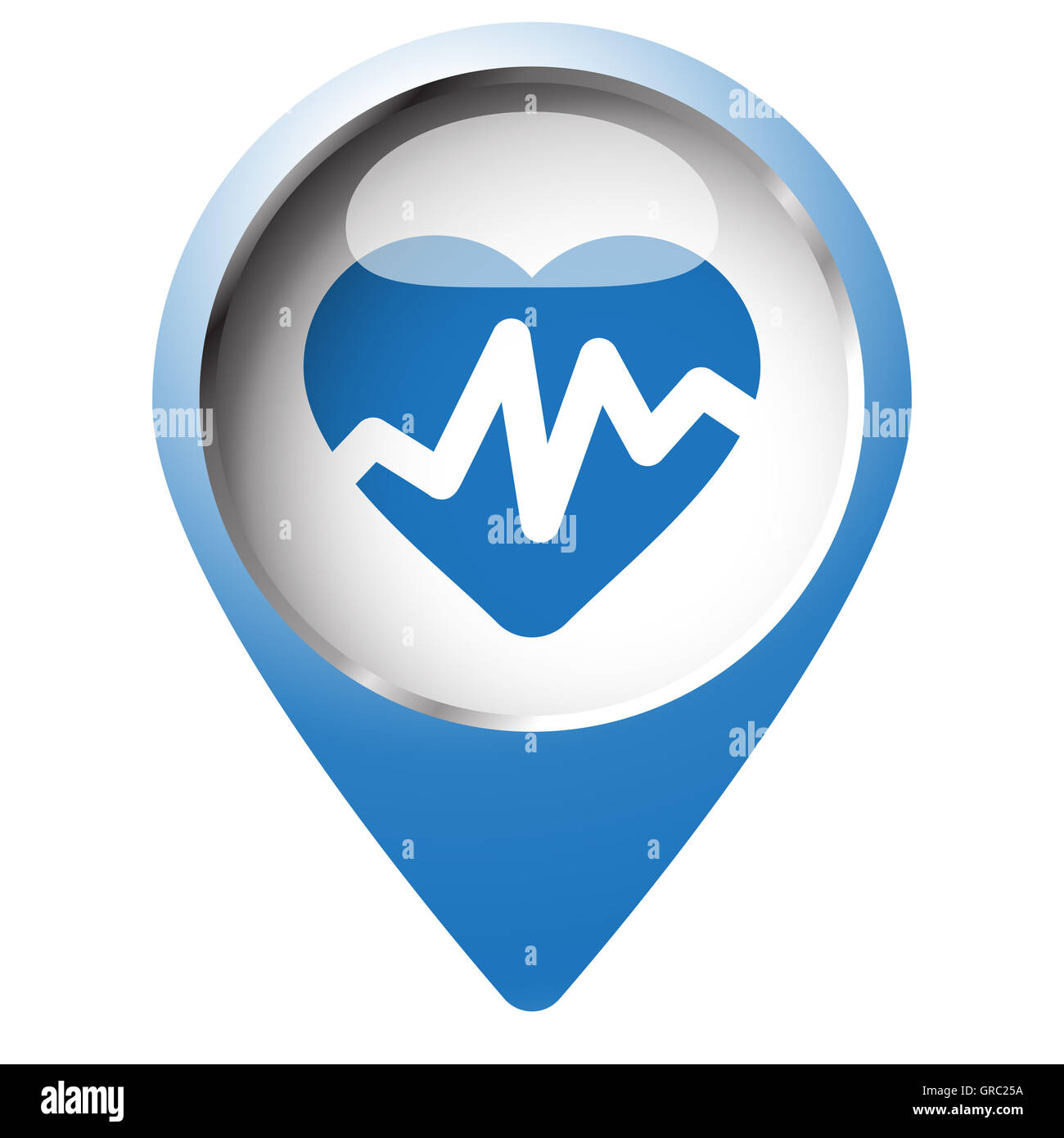Map pin symbol with Heart Rate Pulse icon. Blue symbol on white ...