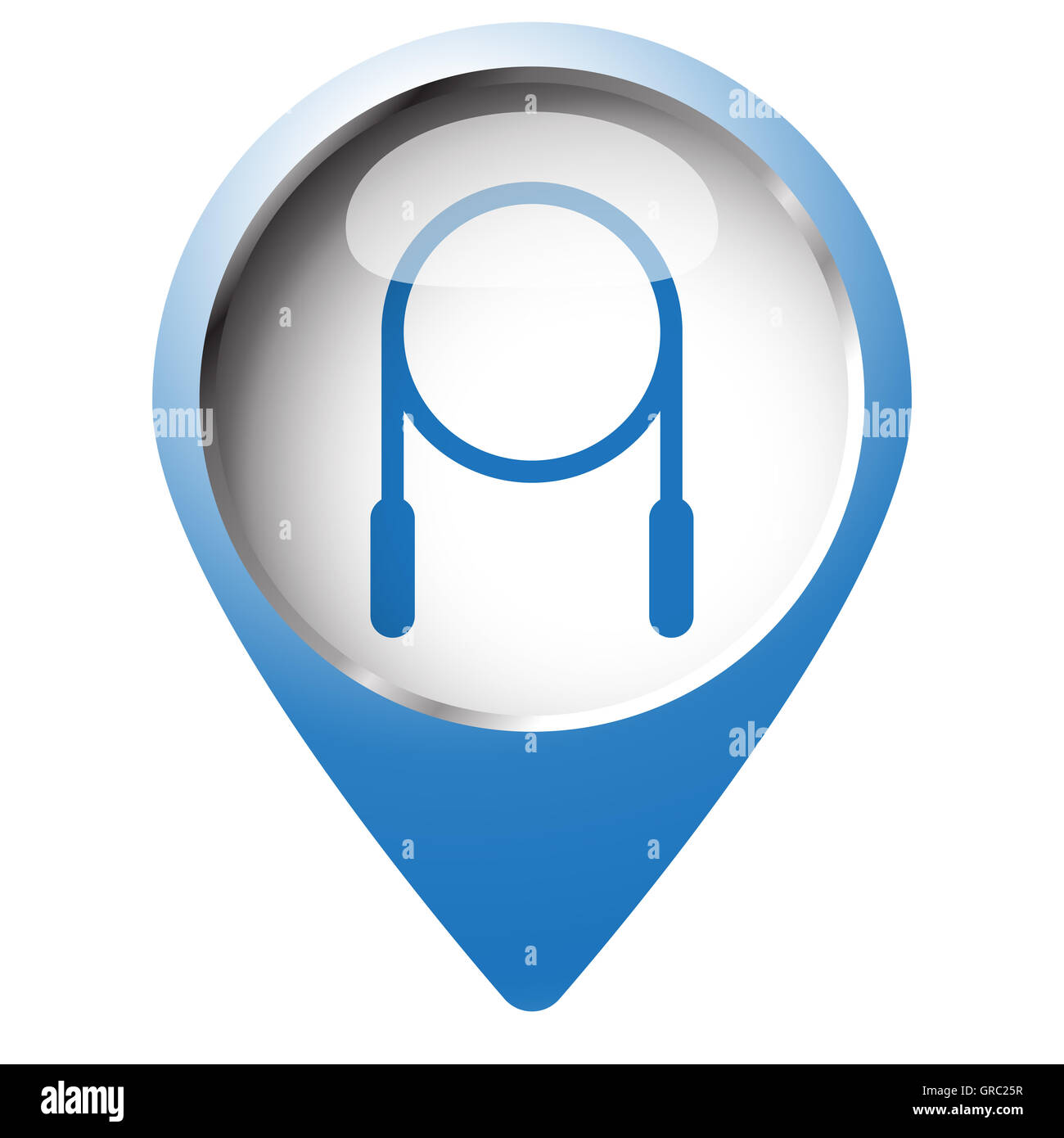 Map pin symbol with Skipping Rope icon. Blue symbol on white background ...