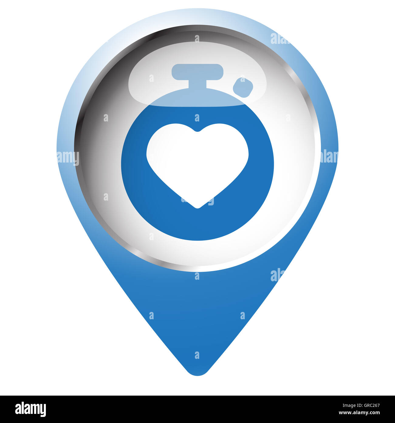 Map pin symbol with Heart Rate Monitor icon. Blue symbol on white ...