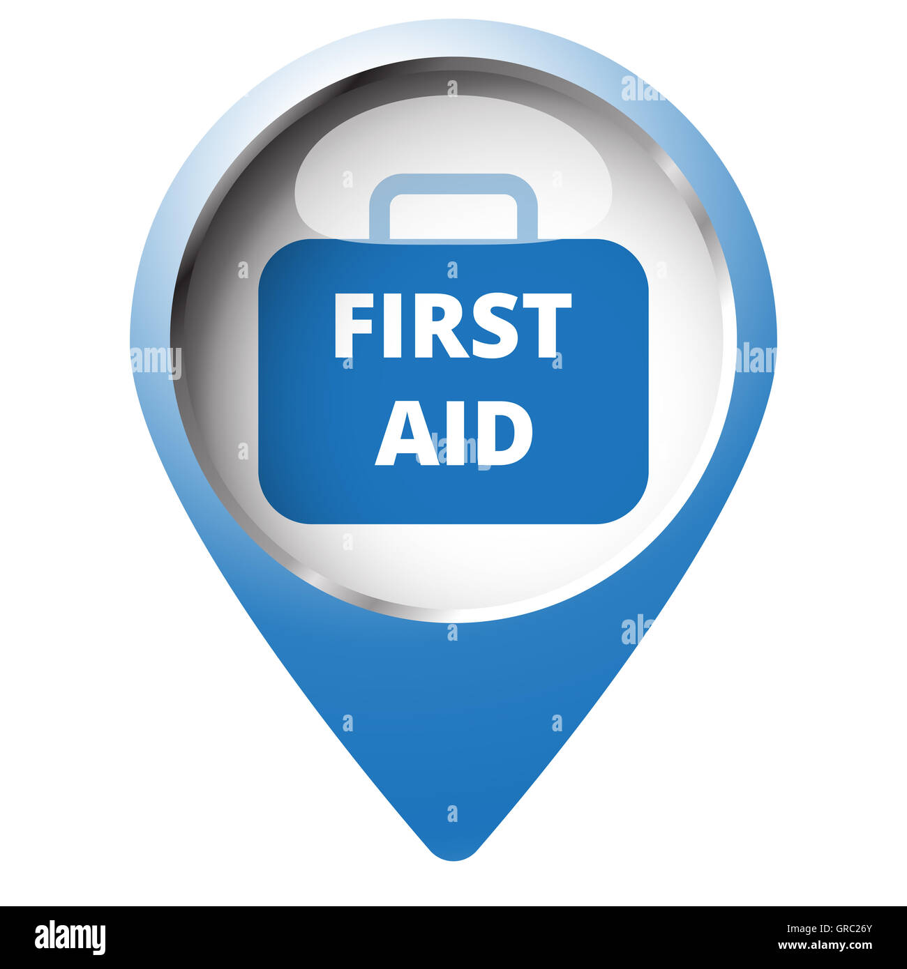 Map pin symbol with First Aid Kit icon. Blue symbol on white background ...