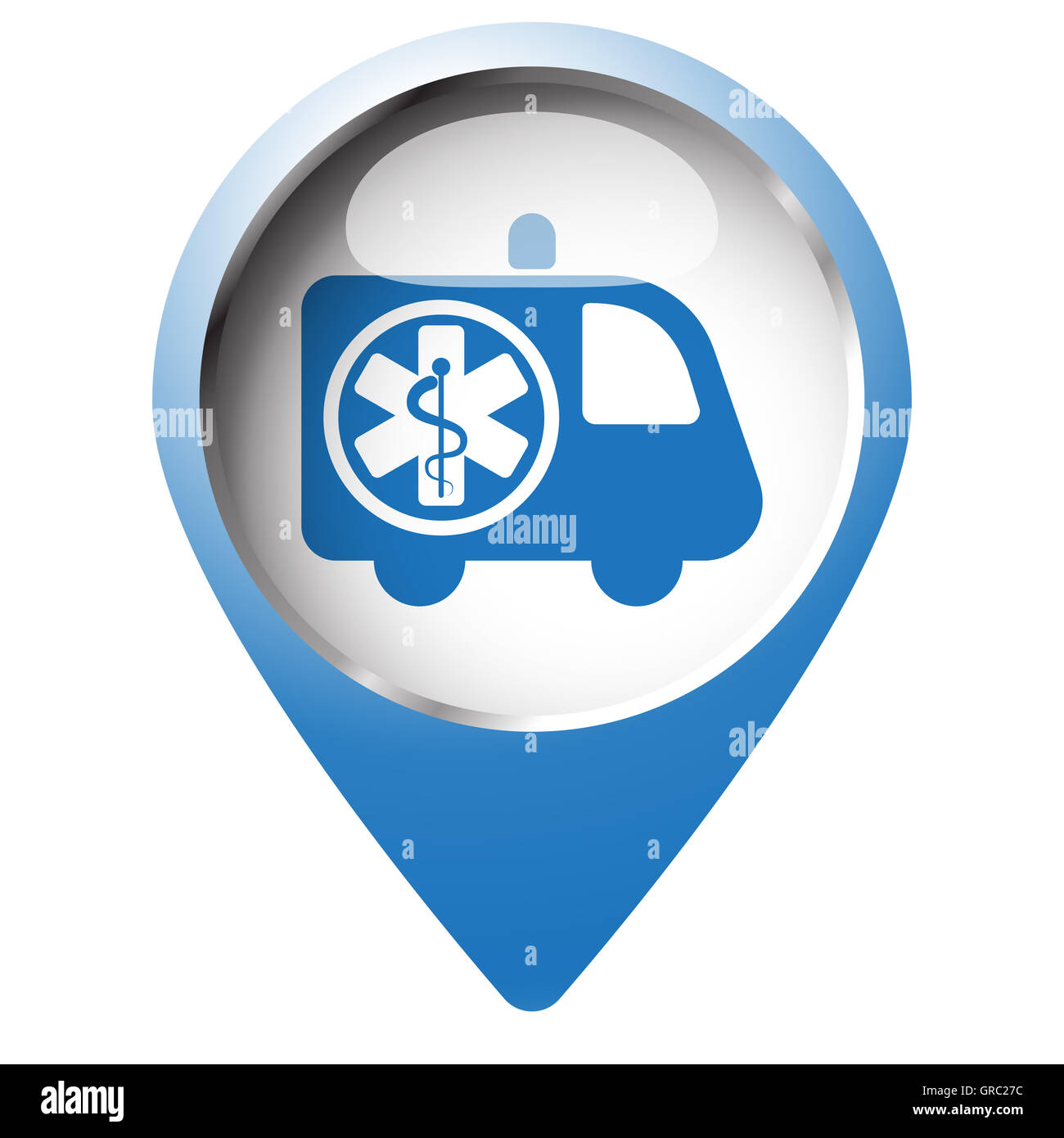Map pin symbol with Ambulance icon. Blue symbol on white background ...