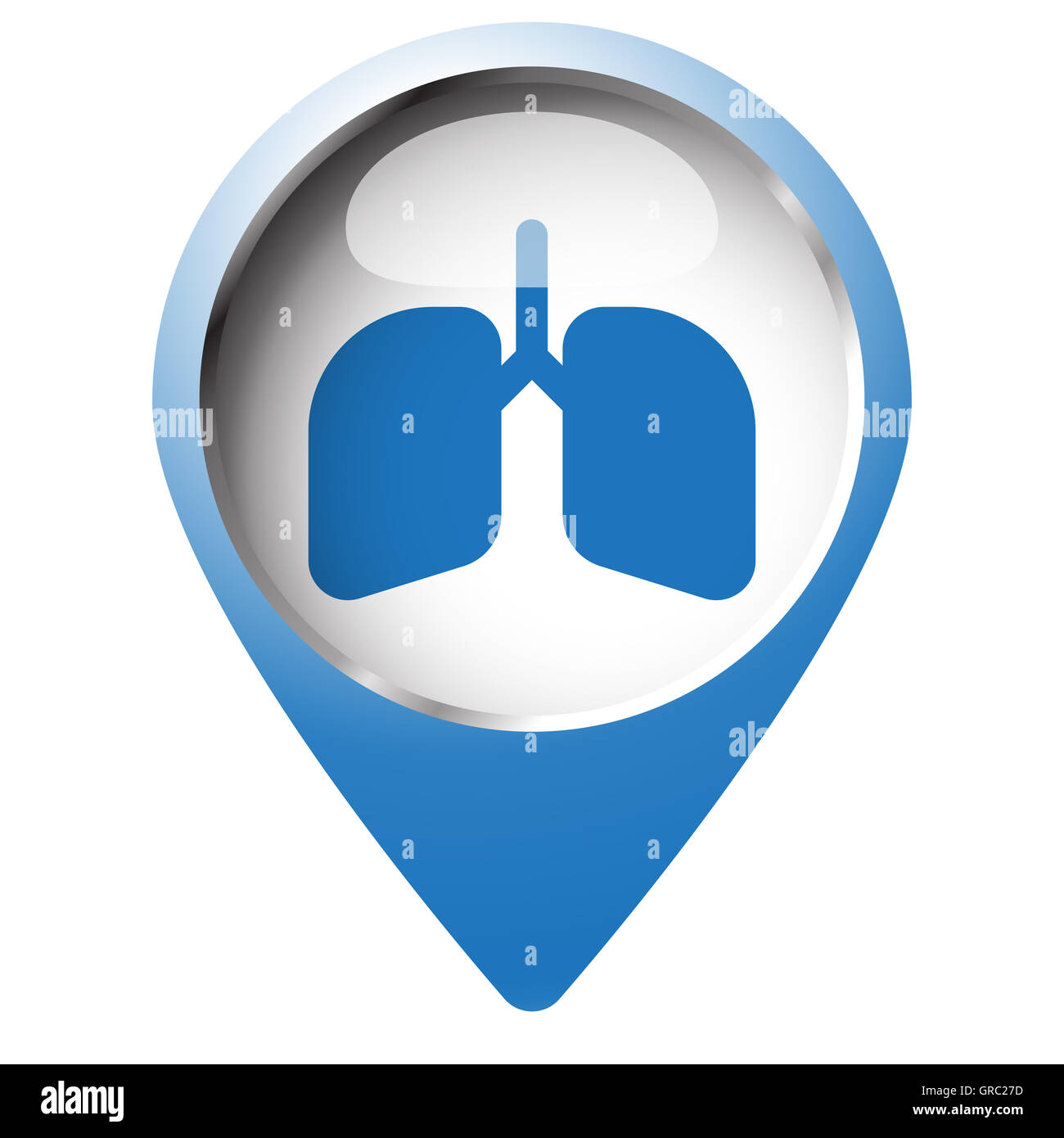 Map pin symbol with Lungs icon. Blue symbol on white background Stock ...