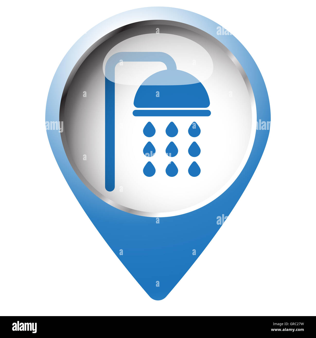 Map pin symbol with Shower icon. Blue symbol on white background Stock ...