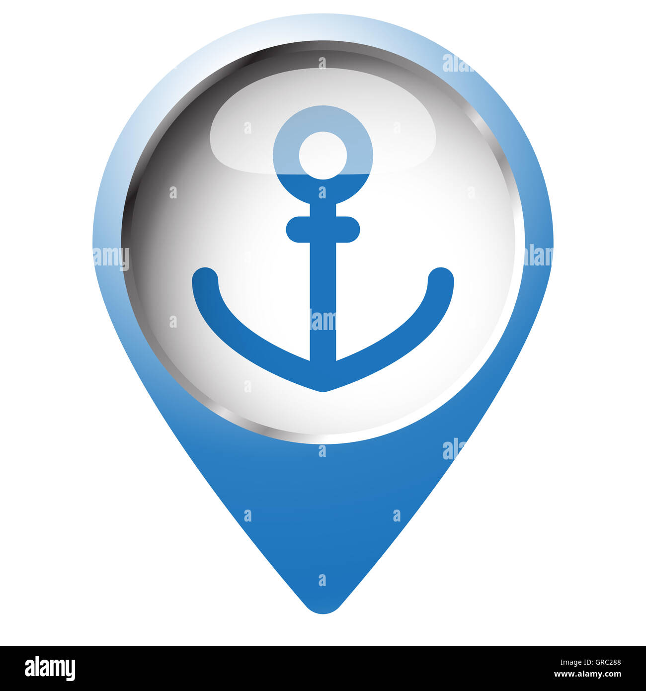 Map pin symbol with Anchor icon. Blue symbol on white background Stock ...
