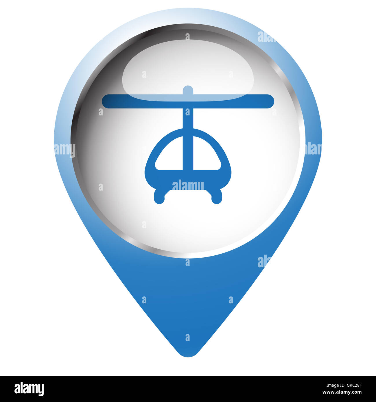 Map pin symbol with Helicopter icon. Blue symbol on white background ...