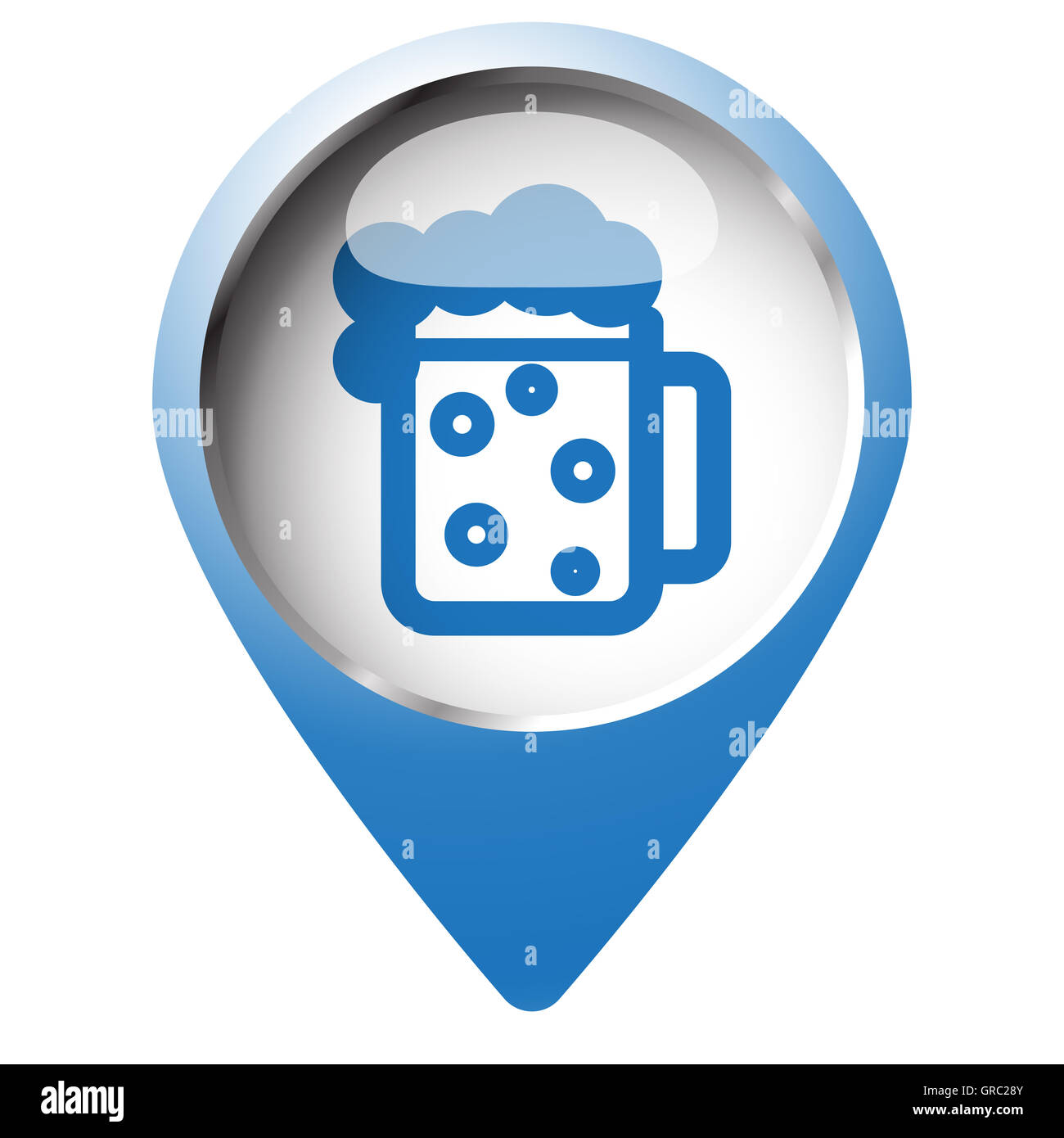 Map pin symbol with Beer icon. Blue symbol on white background Stock ...