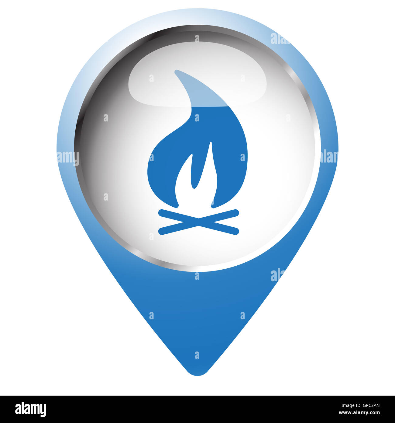 Map pin symbol with Bonfire icon. Blue symbol on white background Stock ...