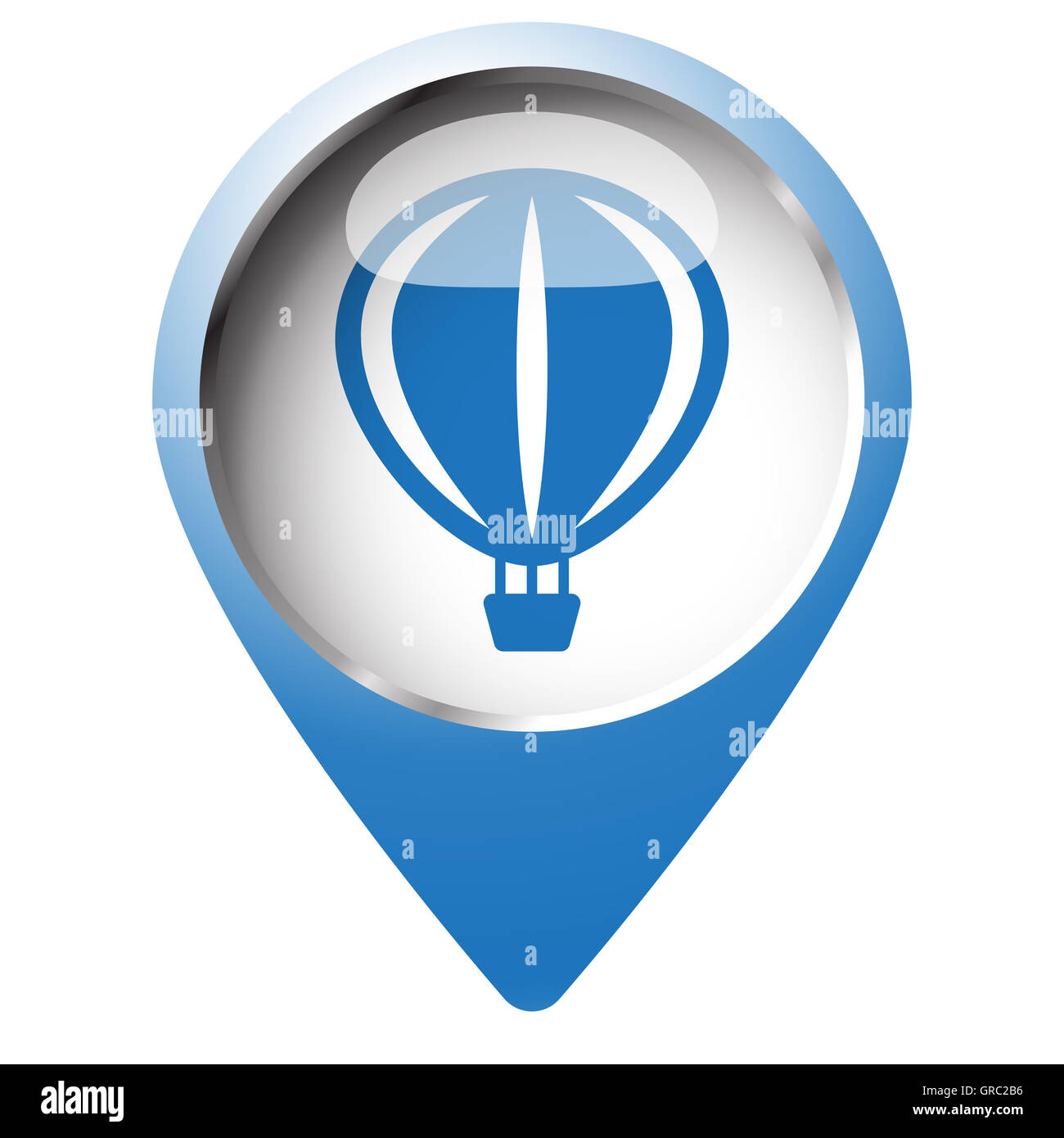Map pin symbol with Air Balloon icon. Blue symbol on white background ...