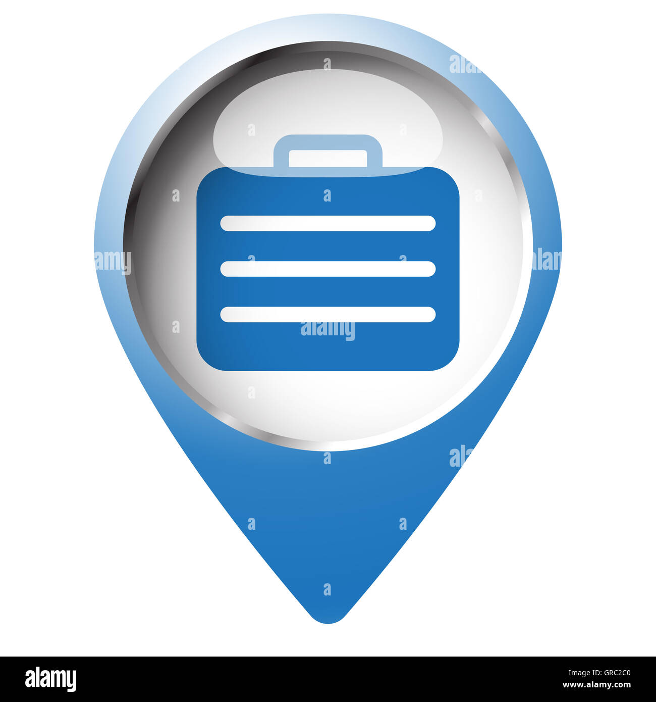 Map pin symbol with Travel Case icon. Blue symbol on white background ...