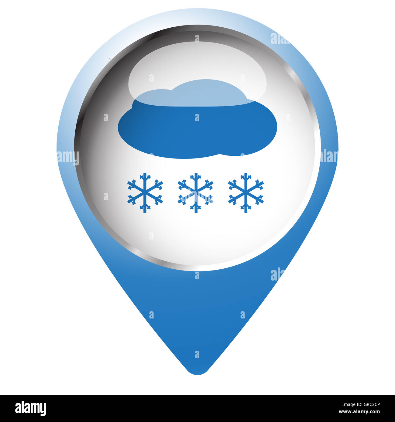 Map pin symbol with Snow icon. Blue symbol on white background Stock ...