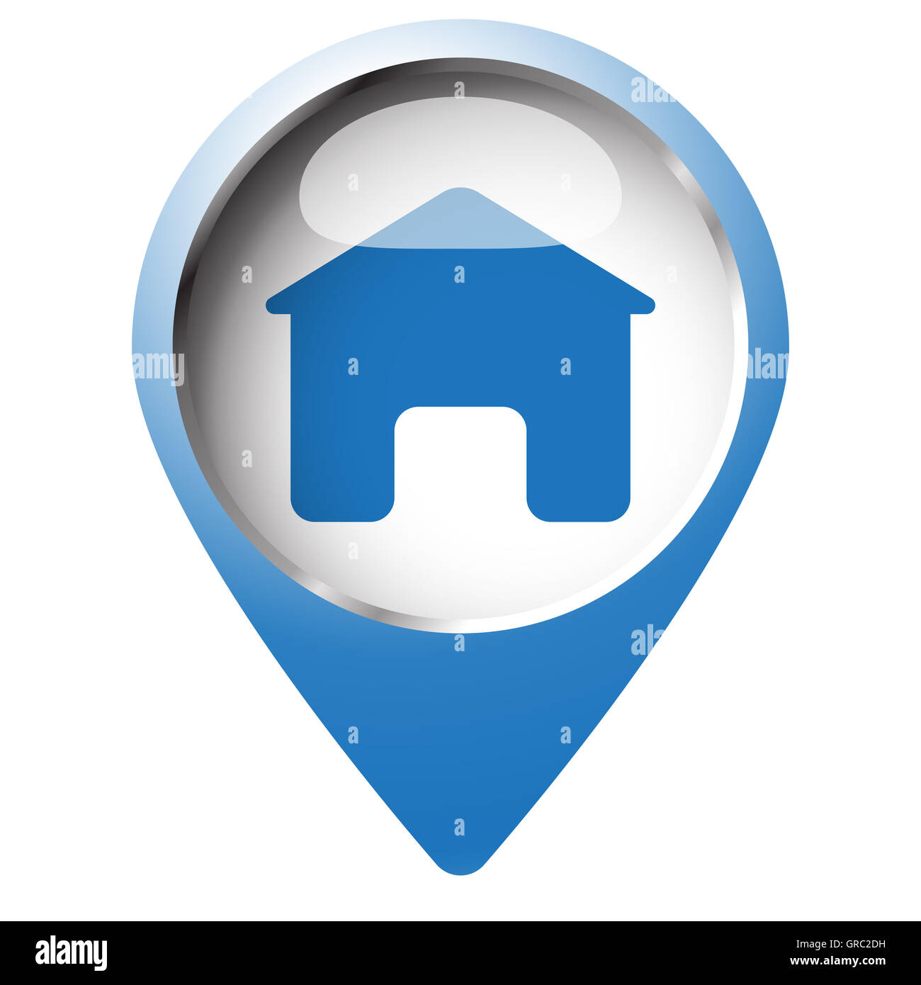 Map pin symbol with Home icon. Blue symbol on white background Stock ...