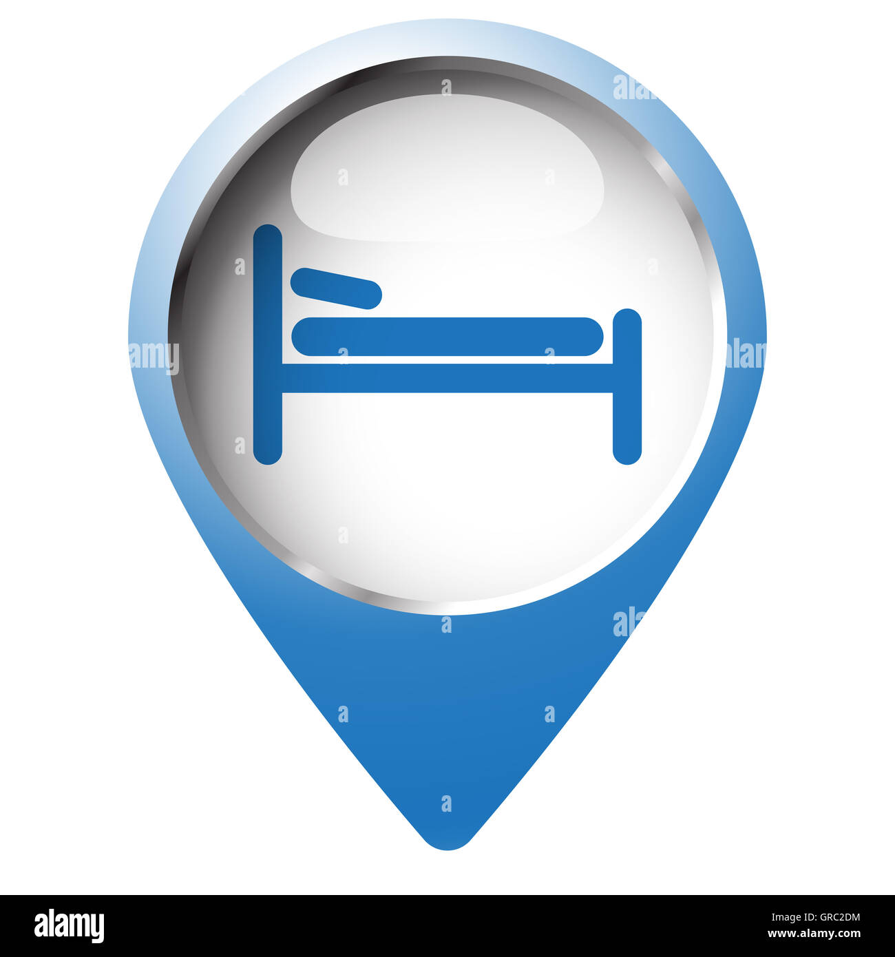 Map pin symbol with Bed icon. Blue symbol on white background Stock ...