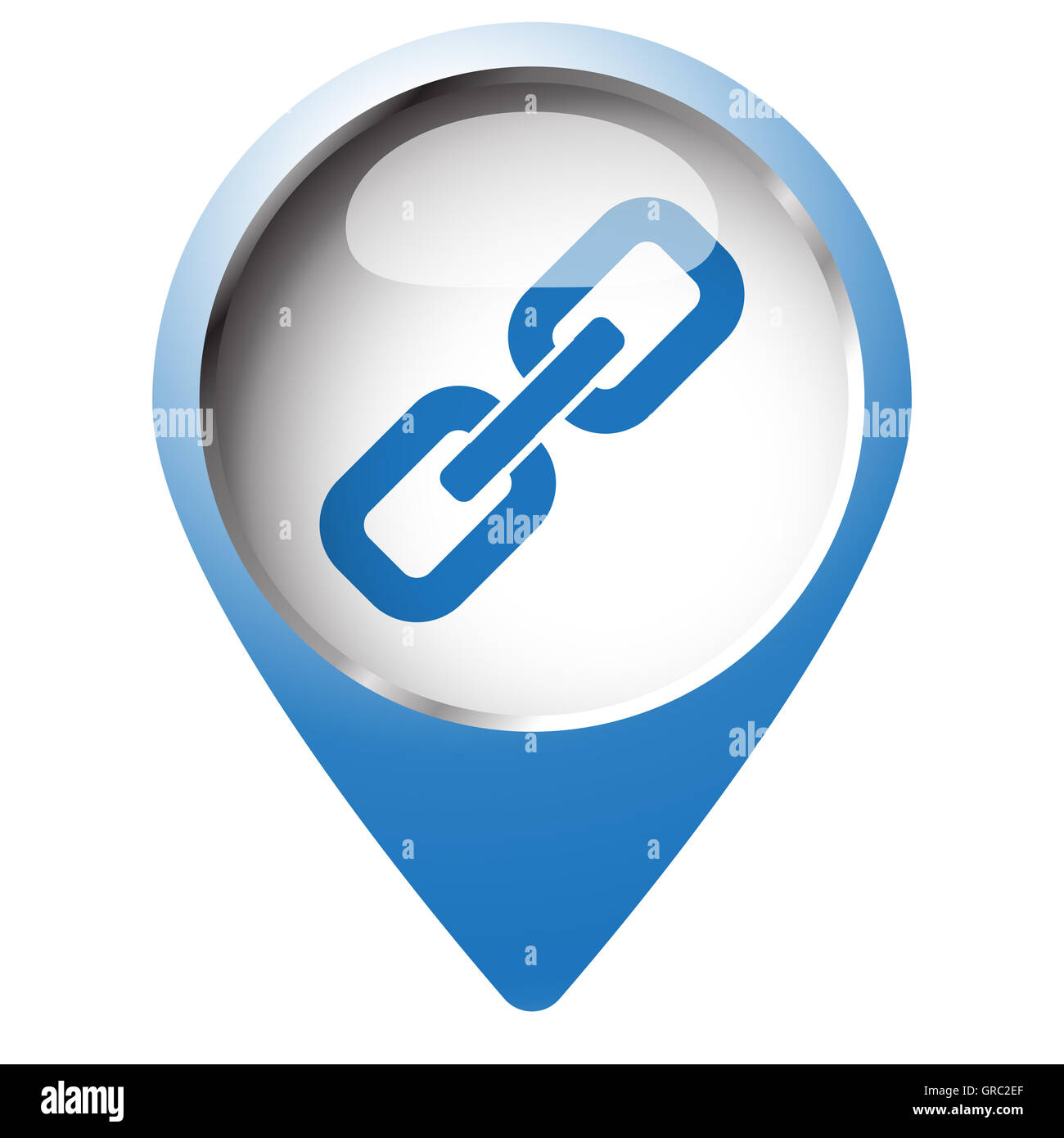 Map pin symbol with Links icon. Blue symbol on white background Stock ...