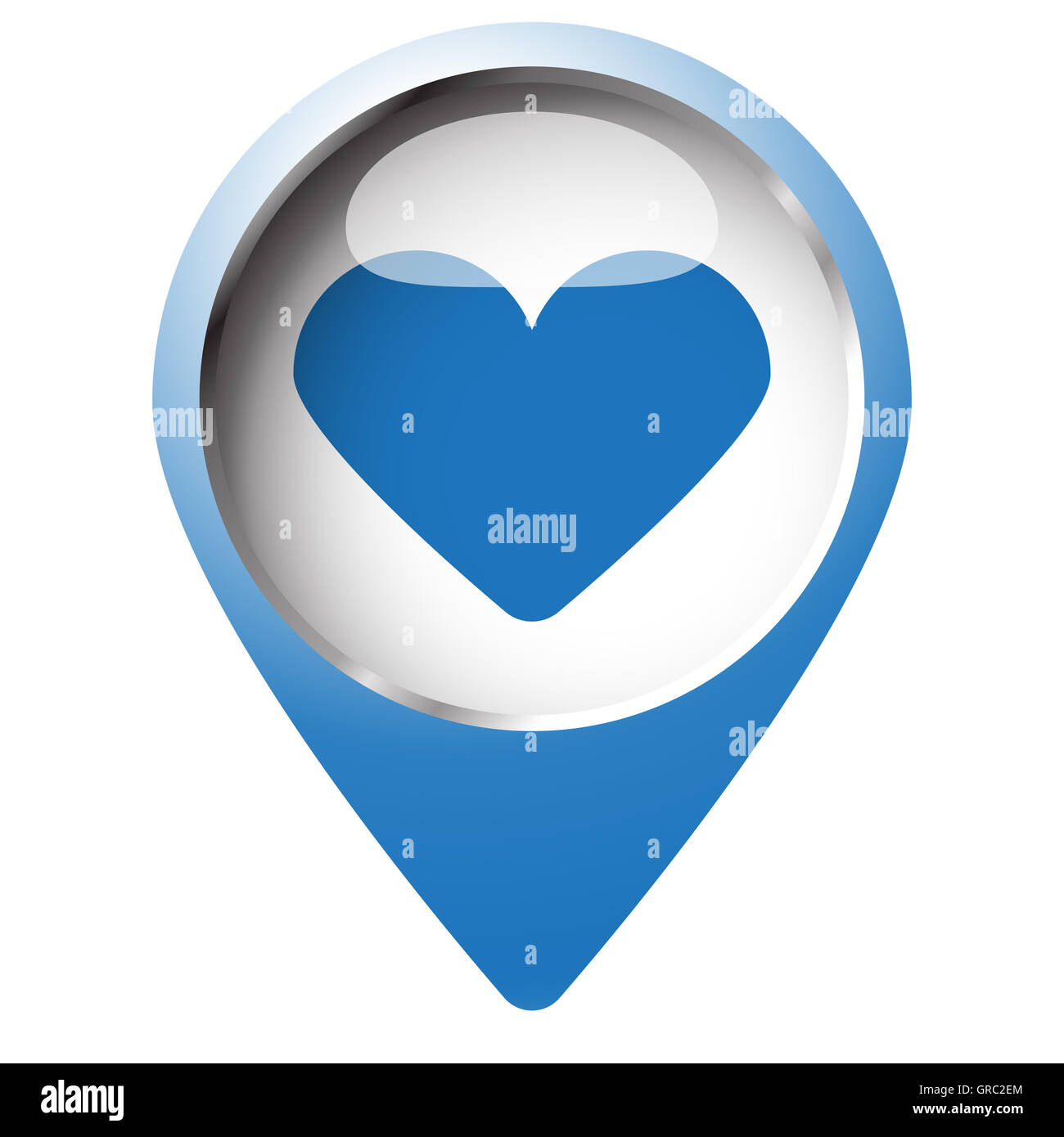 Map pin symbol with Heart icon. Blue symbol on white background Stock ...