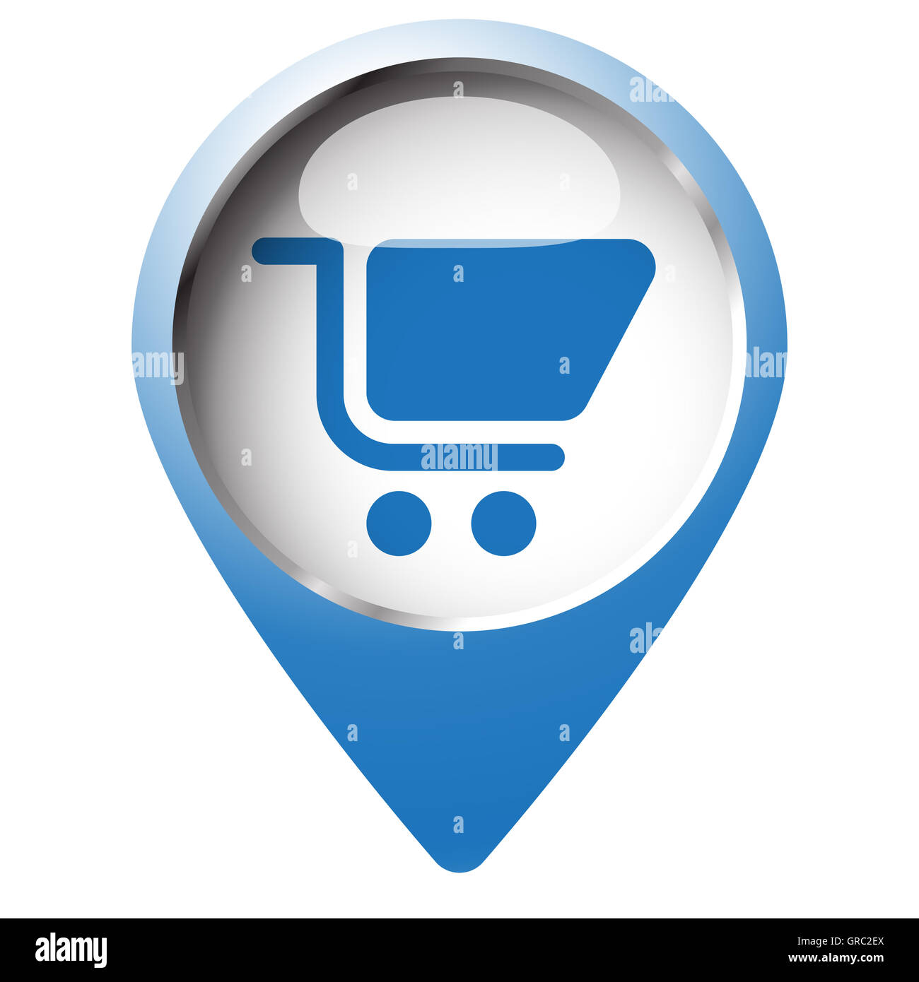 Map pin symbol with Shopping Cart icon. Blue symbol on white background ...