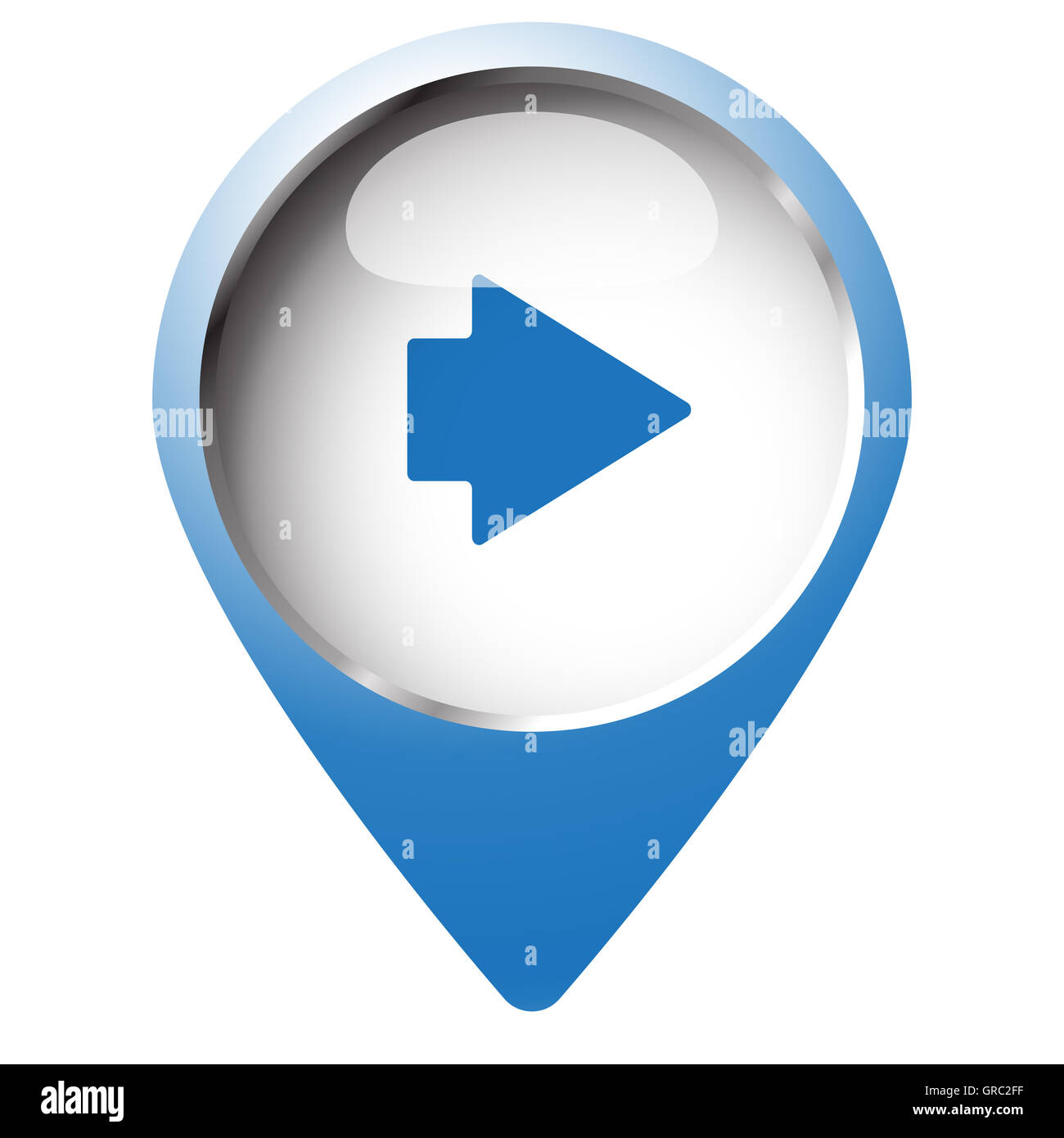 Map pin symbol with Arrow Right icon. Blue symbol on white background ...