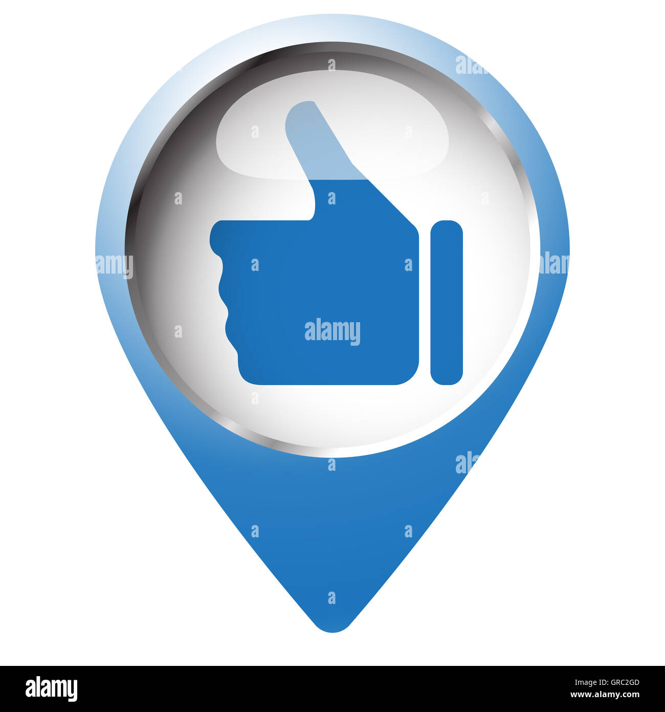 Map pin symbol with Thumb Up icon. Blue symbol on white background ...