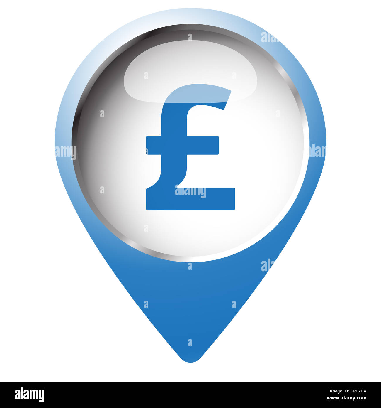 Map pin symbol with Pound icon. Blue symbol on white background Stock ...