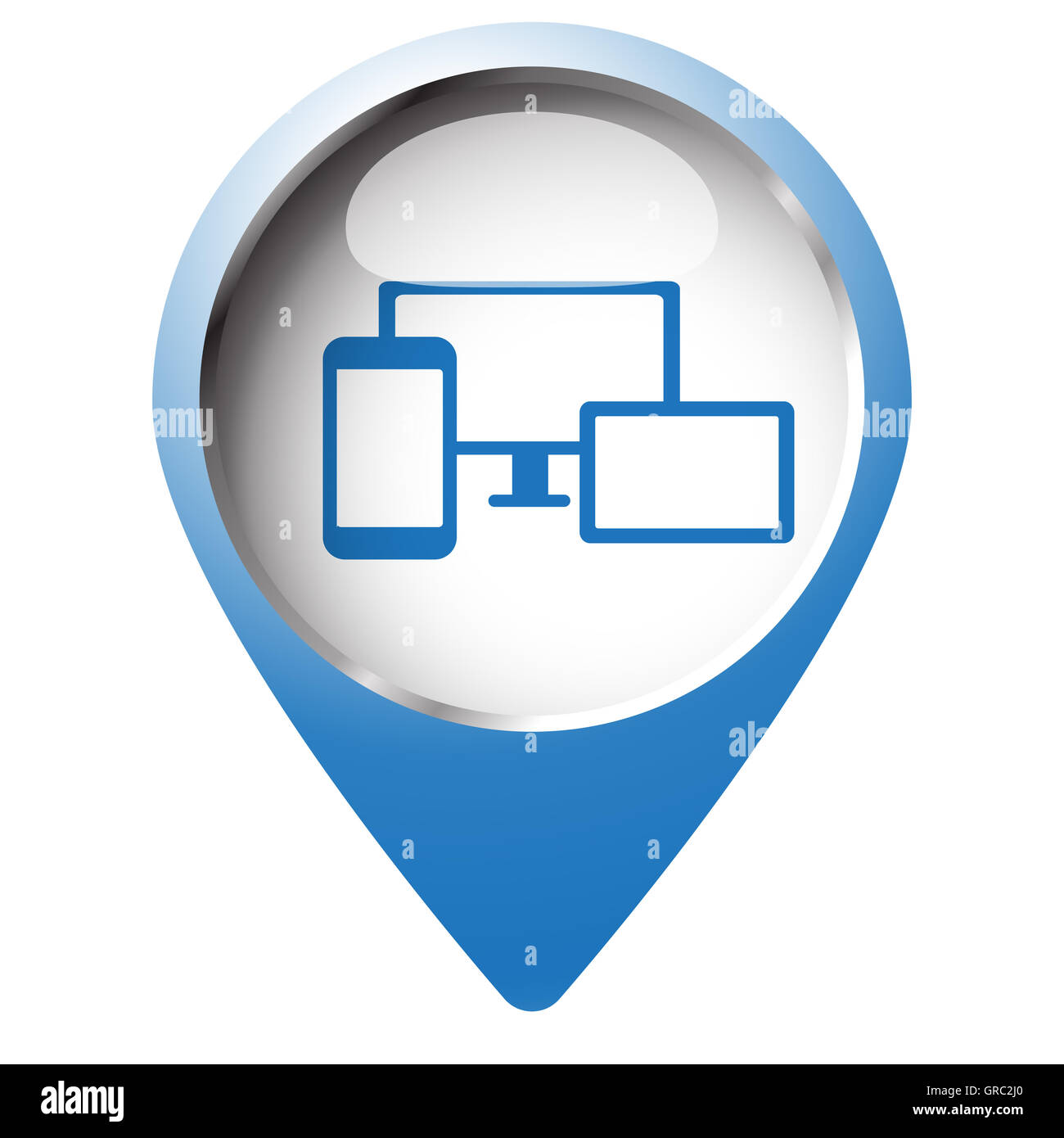 Map pin symbol with Responsive Media Design icon. Blue symbol on white ...