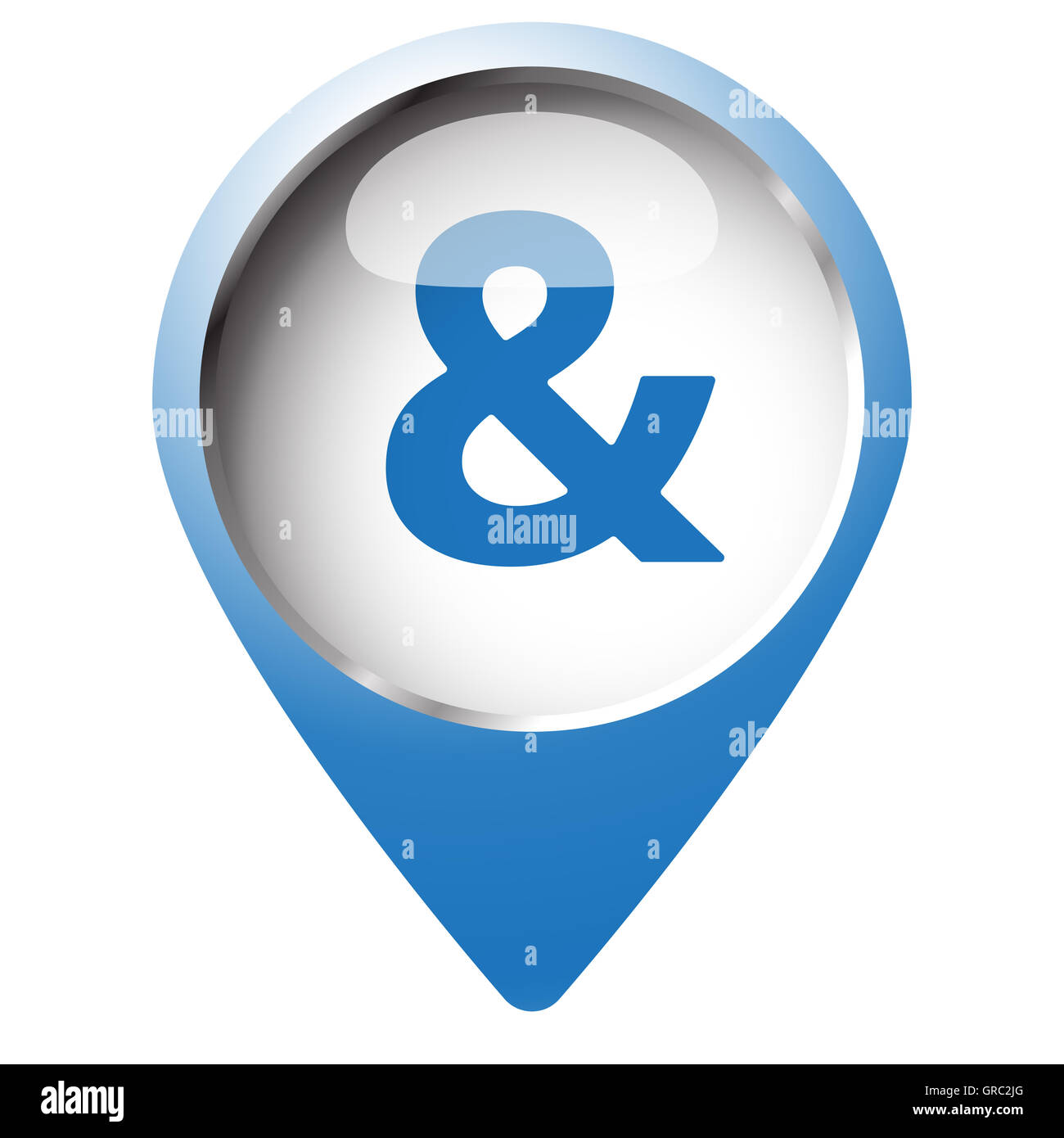 Map pin symbol with Ampersand icon. Blue symbol on white background ...