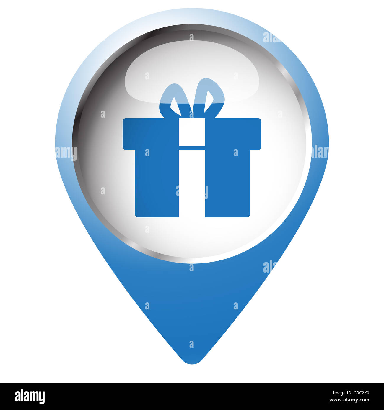 Map pin symbol with Gift icon. Blue symbol on white background Stock ...