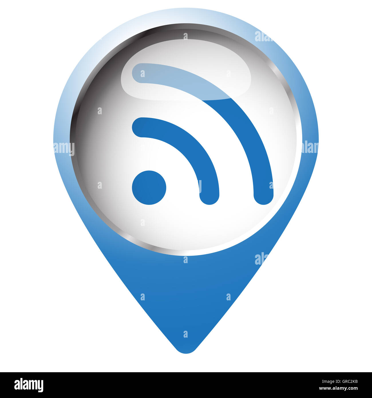 Map pin symbol with Rss icon. Blue symbol on white background Stock ...