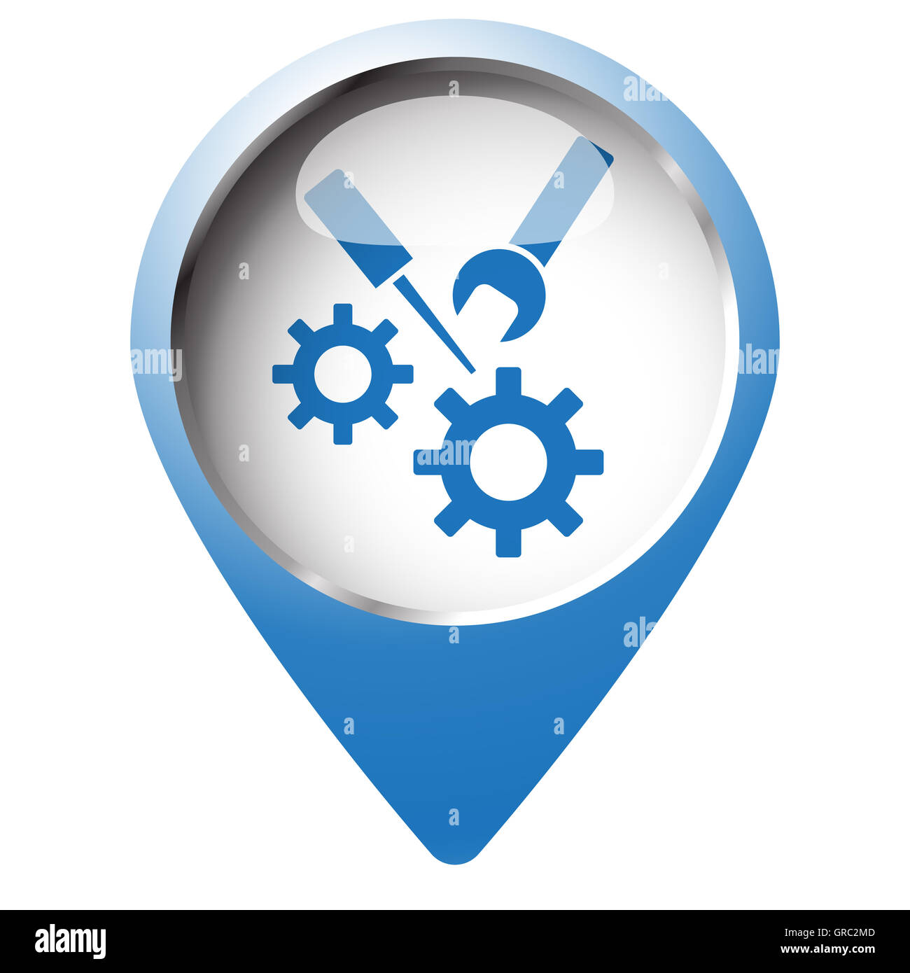 Map pin symbol with Service icon. Blue symbol on white background Stock ...