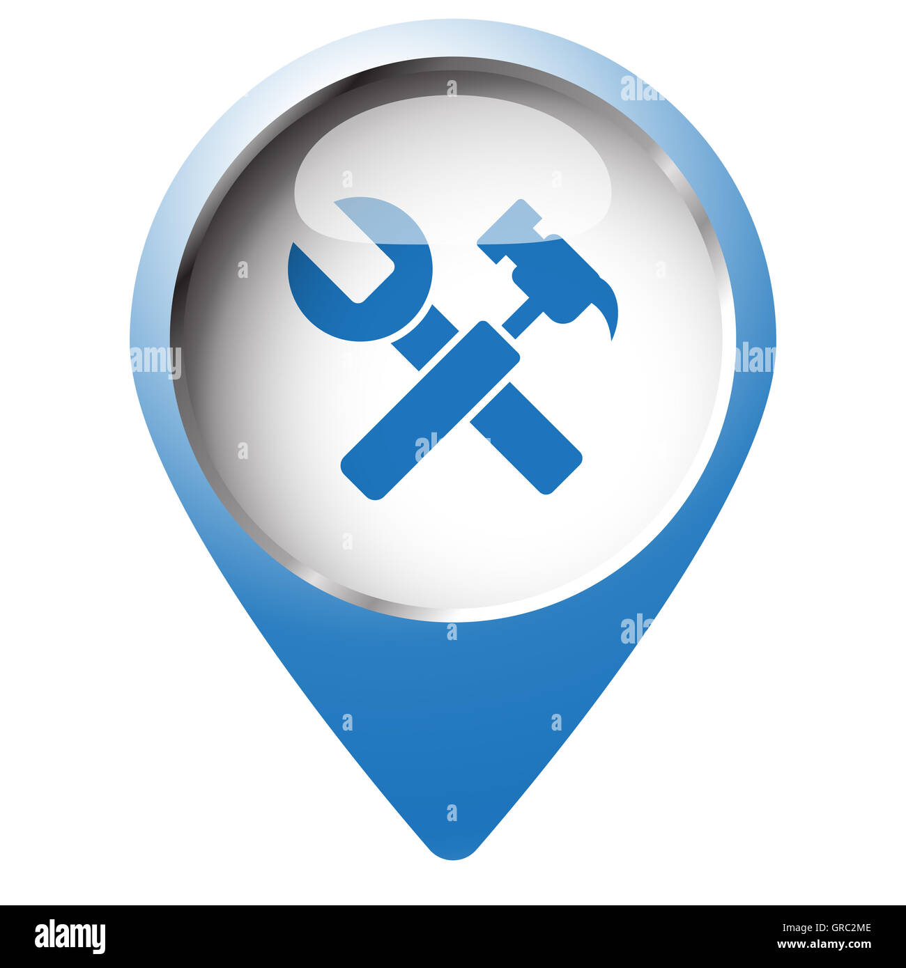 Map pin symbol with Service icon. Blue symbol on white background Stock ...