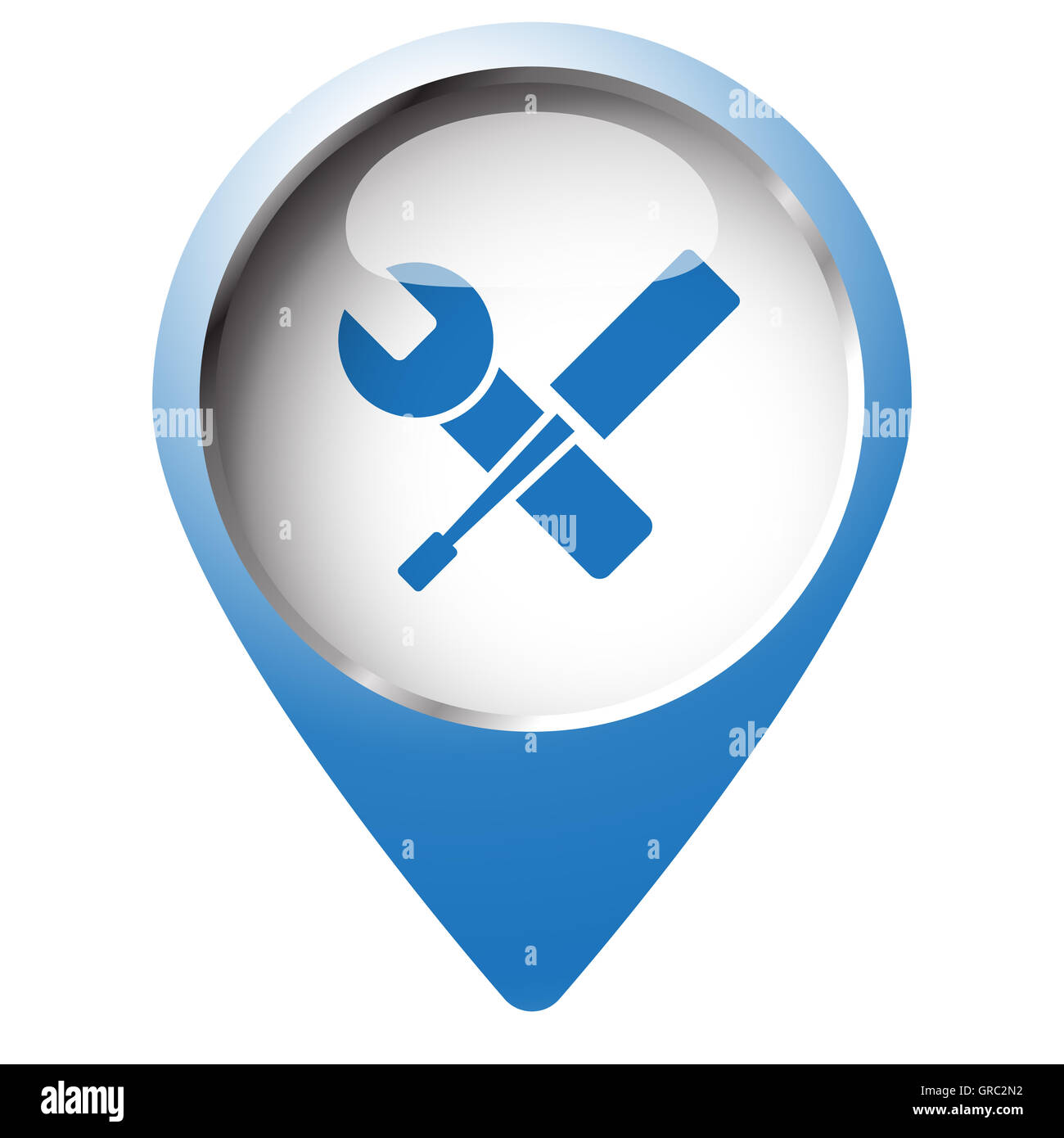 Map pin symbol with Service icon. Blue symbol on white background Stock ...
