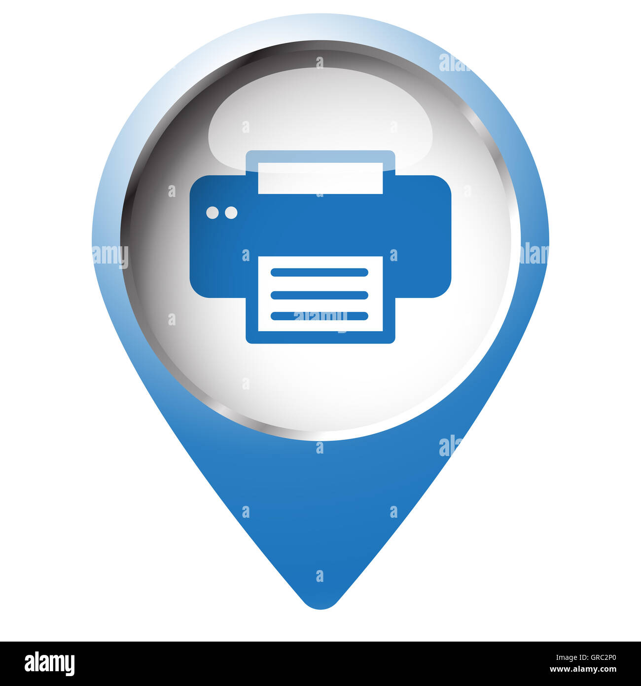 Map pin symbol with Printer icon. Blue symbol on white background Stock ...